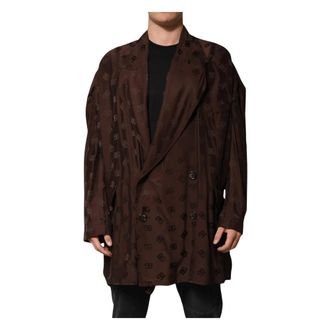 Dolce & Gabbana Braune Logo Monogramm Mantel Jacke - - Coats - Herren - Braun - L