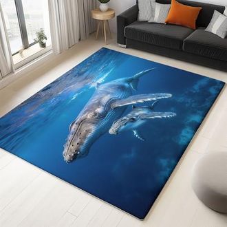Generic Style Minimaliste Tapis Salon 160 x 230 cm, Tapis Motif Imprimés Animaux Marins Baleines, Antidérapant Lavable paillasson Doux à Poil Court, paillasso