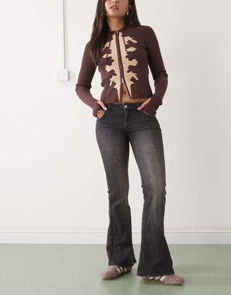 Weekday Katsumi - Jean taille basse évasé - Noir délavé