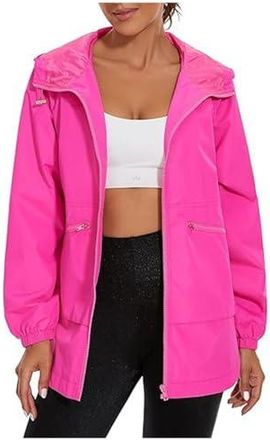 Generic 2026 Veste coupe-vent &agrave; capuche et fermeture &eacute;clair pour femme, Rouge, XXL