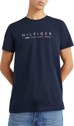 Tommy Hilfiger Herren T-Shirt Kurzarm New York Tee Slim Fit, Blau (Desert Sky), M