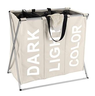 WENKO Panier &agrave; lingeTrio beige - 3 compartiments &agrave; linge Capacit&eacute;: 130 l, Polyester, 63 x 57 x 38 cm, Beige