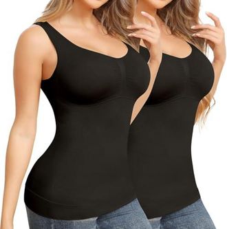 Joyshaper Hauts sculptants Femme Débardeur Gainant Ventre Plat Gaine Amincissante Tanks Top Body Shaper Noir+Noir XXL