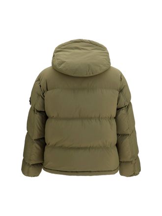 Stone Island Mens Down Jacket Detachable Hood Military Green Polyamide
