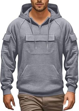 Generic Sweat &agrave; capuche pour homme - Demi-fermeture &eacute;clair - En polaire - D&eacute;contract&eacute; - Manches longues - Coupe droite - Sweat &agrave; capuche ample - Confortable -