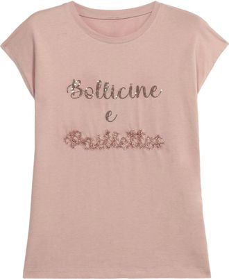 Oltre Femme, Tops, Rose, Taille: 44 FR T-shirt en jersey avec broderie lettrage