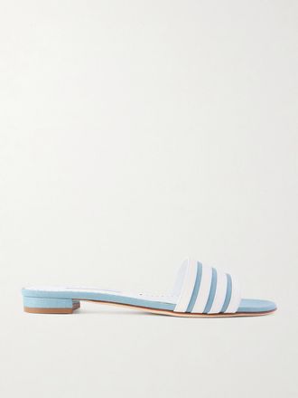 Manolo Blahnik Kenitra 10 Pantoletten Aus Leder Und Canvas - Blau