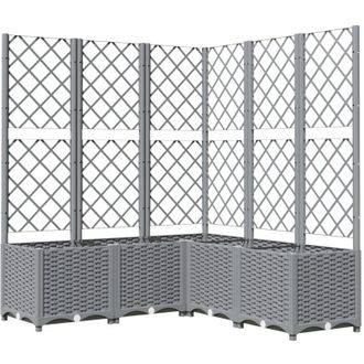 vidaXL Vidaxl - Jardini&egrave;re avec treillis gris clair 120x120x136cm - Polypropyl&egrave;ne r&eacute;sistant aux chocs - Support pour plantes grimpantes - Assemblage requis