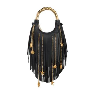 JW PEI Sac &agrave; main Chloe &agrave; poign&eacute;e m&eacute;tallique et franges - Femme - Sacs - Noir - Taille: ONE Size