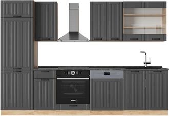 Vicco Küchenzeile Fame-Line, Dunkelgrau, 300 cm ohne Arbeitsplatte