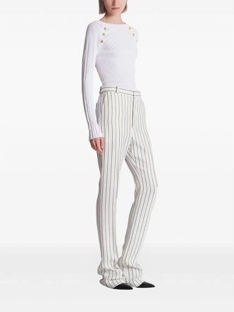Balmain Pinstripe Flared Trousers - White