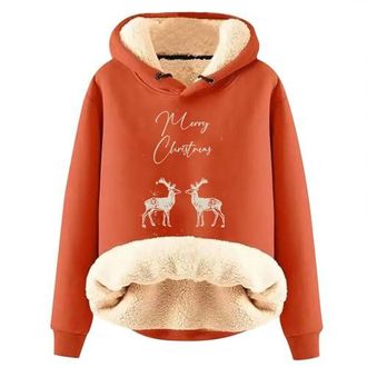 Generic 2026 Printemps &Agrave; La Mode De No&euml;l Imprim&eacute; Cerf Femmes Automne Et Hiver Velours &Eacute;pais Chaud Cardigan Sweat &agrave; Capuche, Orange, 4XL