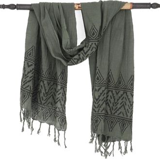 Guru Shop Handgewebtes Baumwolltuch mit Tribalmuster, Blockdruck Webschal - Dunkelgrün, Herren/Damen, Baumwolle