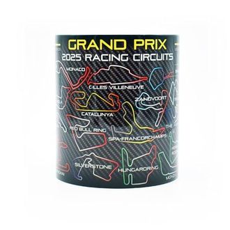 Generic Legacy Legends Mug Formula Grand Prix 2025 Circuits de course Saison 2025 - Céramique haute brillance - One - Tracks Outlines - Fibre de carbone - 1 I