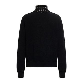John Richmond Homme, Pulls, Noir, Taille: L Pull noir pour homme avec col montant et d&eacute;tails m&eacute;talliques