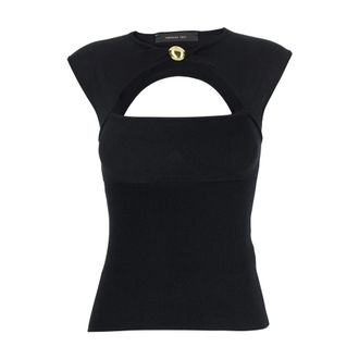Federica Tosi Schwarzes Top mit Juwelendetail aus Viskosemischung - - Tops - Damen - Schwarzk - L