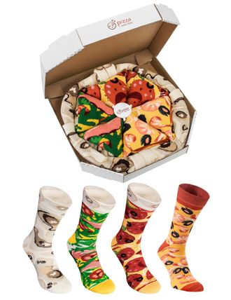 Rainbow Socks Damen Herren - Pizza Socken Box Meeresfr&uuml;chte Pepperoni Italienische - 4 Paar - Gr&ouml;&szlig;en 47-50