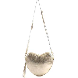 modamoda.de T267 Damen Leder Herzf&ouml;rmige Umh&auml;ngetasche Schultertasche, handmade in Italy (Lightgold Metallic)
