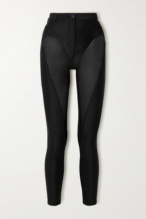 MUGLER Illusion Hose Aus Stretch-jersey Mit T&uuml;lleins&auml;tzen - Schwarz