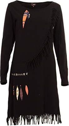 Coline Robe Manches Longues &agrave; Franges - Couleur : Noir - Taille : L