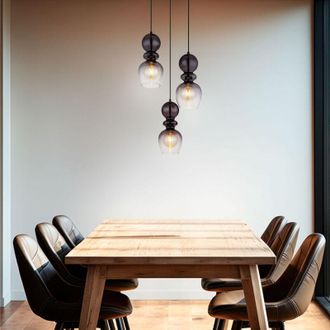 Globo Lighting Globo Lighting - Suspension lampe suspendue lampe de salle à manger verre fumé 3 lampes E27 noir mat