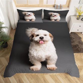 Generic Bettw&auml;sche 155x200 Shih Tzu Bettw&auml;sche-Sets Niedlicher Hund Bettbezug mit Rei&szlig;verschluss 3D Weiche Mikrofaser Bettbez&uuml;ge mit 2 Kissenbez&uuml;ge 80x80 cm C