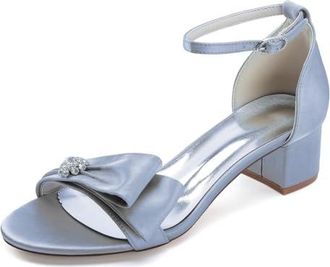 Generic Femmes Mari&eacute;e Chunky Heels Sandales Chaussures Satin&eacute;e Bout Ouvert Talons Bas Dress F&ecirc;te Mariage Soir&eacute;e Chaussures 4.5Cm,Argent,36 EU