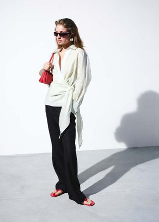 Mango Hemd aus 100 % Ramie in Wickel-Optik gr&uuml;n - Damen - S - MANGO