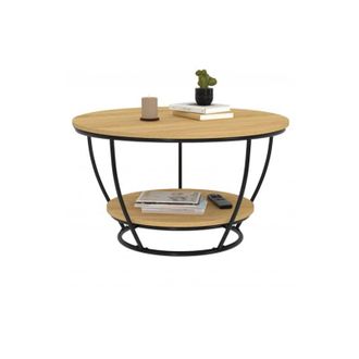 IDMarket Idmarket - Drahtgebundener Couchtisch mit doppelter Tischplatte rund detroit 70 cm Industriedesign