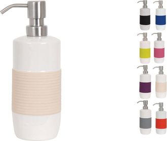 MSV Seifenspender Moorea Flüssigseifen-Spender Keramik, 7,5 x 7,5 x 21 cm - 400ml - Beige