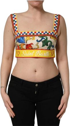 Dolce & Gabbana Femme, Tops, Multicolore, Taille: 44 FR Haut Court en Coton &agrave; Imprim&eacute; Majolica