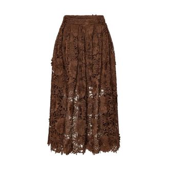 Rotate Rotate Birger Christensen, Femme, Jupes, Brun, Taille: 38 FR 3D Lace Midi Skirt