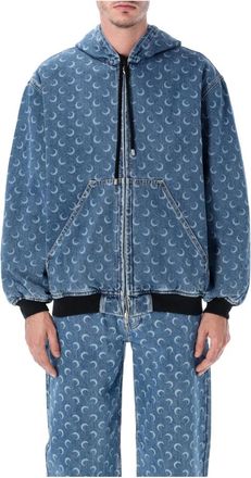Marine Serre Homme, Vestes, Bleu, Taille: L Moon Laser Denim Padded Jacket