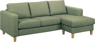 Norrwood home24 Ecksofa 2-Sitzer mit Longchair Grün Webstoff Lark 214 x 86 x 140cm Longchair davorstehend rechts Skandi