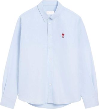 Ami Homme, Chemises, Bleu, Taille: L Chemise Oxford en Coton De Coeur