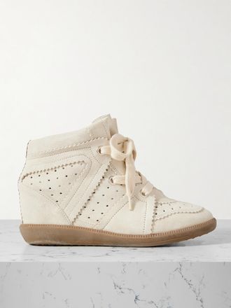 Isabel Marant Bobby Sneakers Aus Veloursleder Mit Keilabsatz Und Perforierungen - Wollweiß