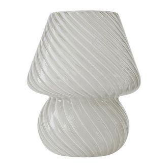 Relaxdays Tischlampe, Pilz Design, Glas, E27, batteriebetriebene Nachttischlampe, HxD: 24 x 16 cm, Touchfunktion, wei&szlig;