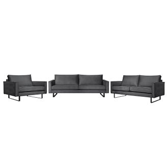 ars manufacti home24 Polstergarnitur Liel - 3-2-1 Grau/Anthrazit Samt Onoli 222 x 84 x 94cm Industrial