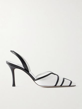 Manolo Blahnik Sarto 90 Zweifarbige Slingback-pumps Aus Leder - Wei&szlig;