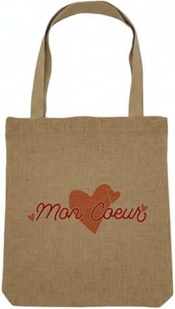 Fabulous Sac Shopping Tote Bag Aspect Lin - Mon Coeur - Sac de Courses Toile Epaisse 360g Beige Naturel Cabas Port&eacute; Epaule Solide Imprim&eacute; en France