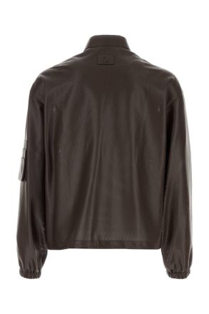 Fendi Mens Chocolate Nappa Leather Bomber Jacket Moka Exterior: Lamb Giacche E Gilet