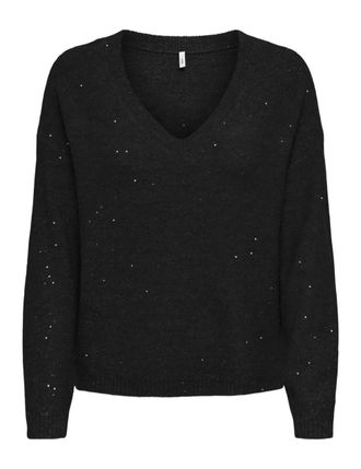 Only Damen Onlarizona Ls Sequins V-Neck Pul KNT, Black, XL