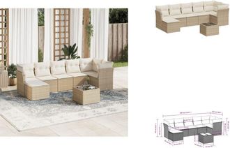 vidaXL 8-tlg. Garten-Sofagarnitur mit Kissen Beige Poly Rattan - Gartenm&ouml;bel Set - PE-Rattan M&ouml;bel - Outdoor Sofa - Lounge Set - Esstisch Set