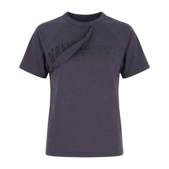 Maison Margiela Baumwoll-Jersey-T-Shirt mit Used-Look-Detail - - Tops - Damen - Blau - XS