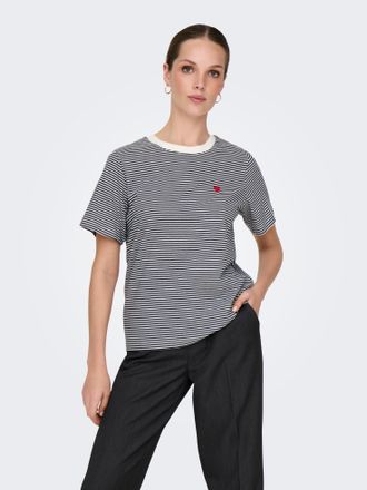 Jacqueline de Yong Kurzarmshirt JDY JDYPISA S/S PRINT TOP JRS NOOS, Damen, Gr. L, wei&szlig; (cloud dancer sky captain stripes), Jersey, Obermaterial: 100% Baumwolle, gestreif