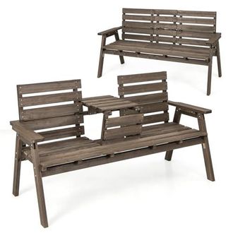 Costway GOPLUS Banc de Jardin pour 2-3 Personnes, Banc en Bois à Lattes pour Terrasse avec Accoudoirs & Dossier, Table Centrale Coulissante, Chaise Extérieur 