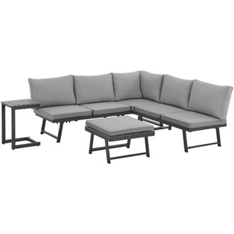 SVITA Svita - Salon de jardin grenada 4 pi&egrave;ces chaise longue double structure en m&eacute;tal noir/gris