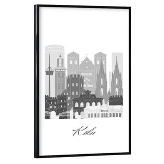 artboxONE Poster mit schwarzem Rahmen 45x30 cm St&auml;dte K&ouml;lner Skyline schwarz-wei&szlig; - Bild k&ouml;ln Boho b&ouml;hmisch