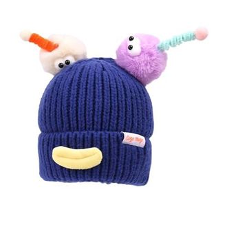 Generic Bonnet tricot&eacute; avec yeux et antenne d&eacute;corative pour enfants, accessoires de chaleur dhiver, parent-enfant, mignon petit monstre lumineux en tricot, bo