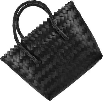 Yardwe Panier Tress&eacute; Main en Imitation Rotin Noir Paquet Cabas &agrave; Main pour Femmes Fourre-Tout &Eacute;l&eacute;gant pour Courses et Rangement Paquet de Plage Multifonction